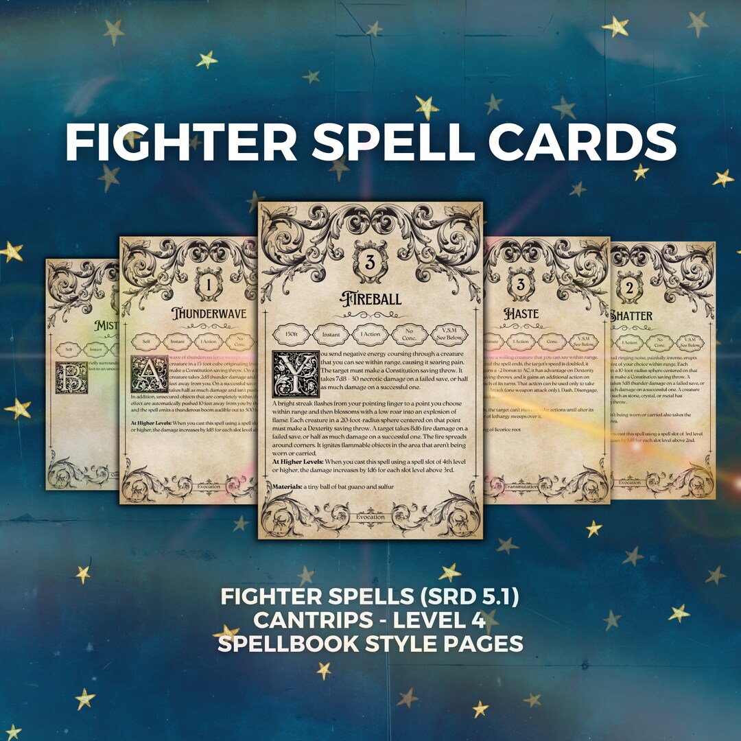 Dnd Fighter Spellcards Printable 5E Dungeons & Dragons Spell - Etsy