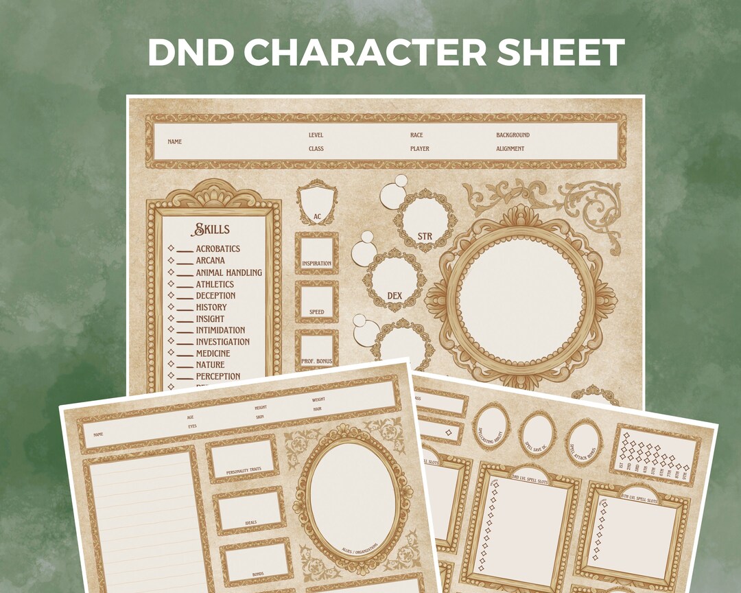 Dnd Character Sheet Victorian Dungeons and Dragons Form Fillable ...