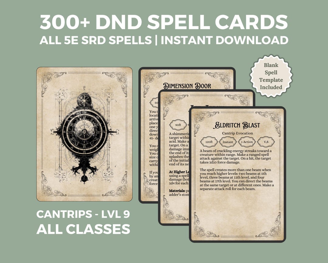 Dnd Spell Cards Bundle | All Classes | Dnd Spellbook Cards | Dungeons ...