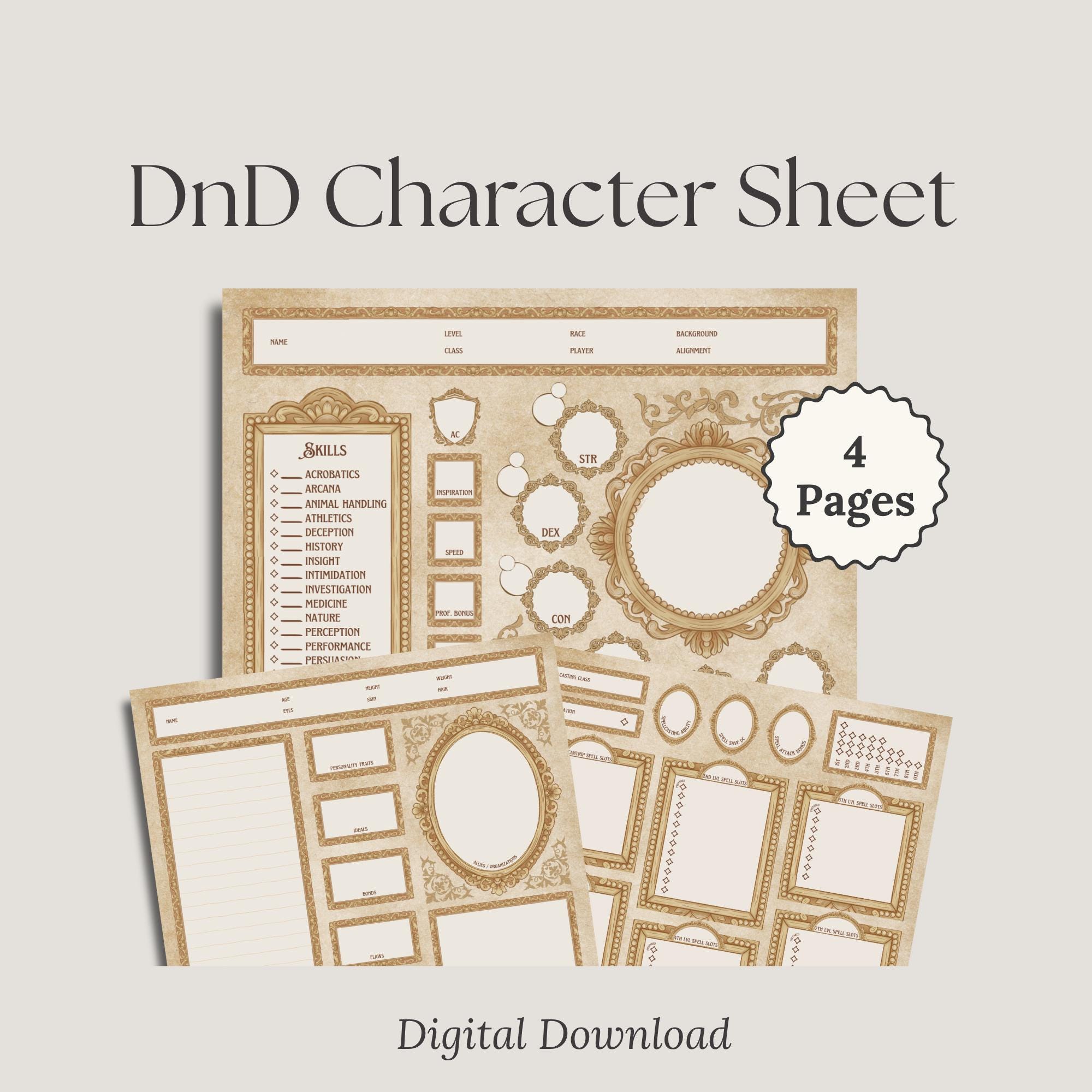 Dnd Character Sheet Victorian | Dungeons and Dragons Form Fillable ...