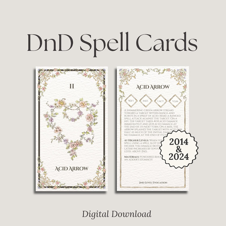 Dnd Spell Cards Floral Bundle | All Classes | Dnd Spellbook Cards ...