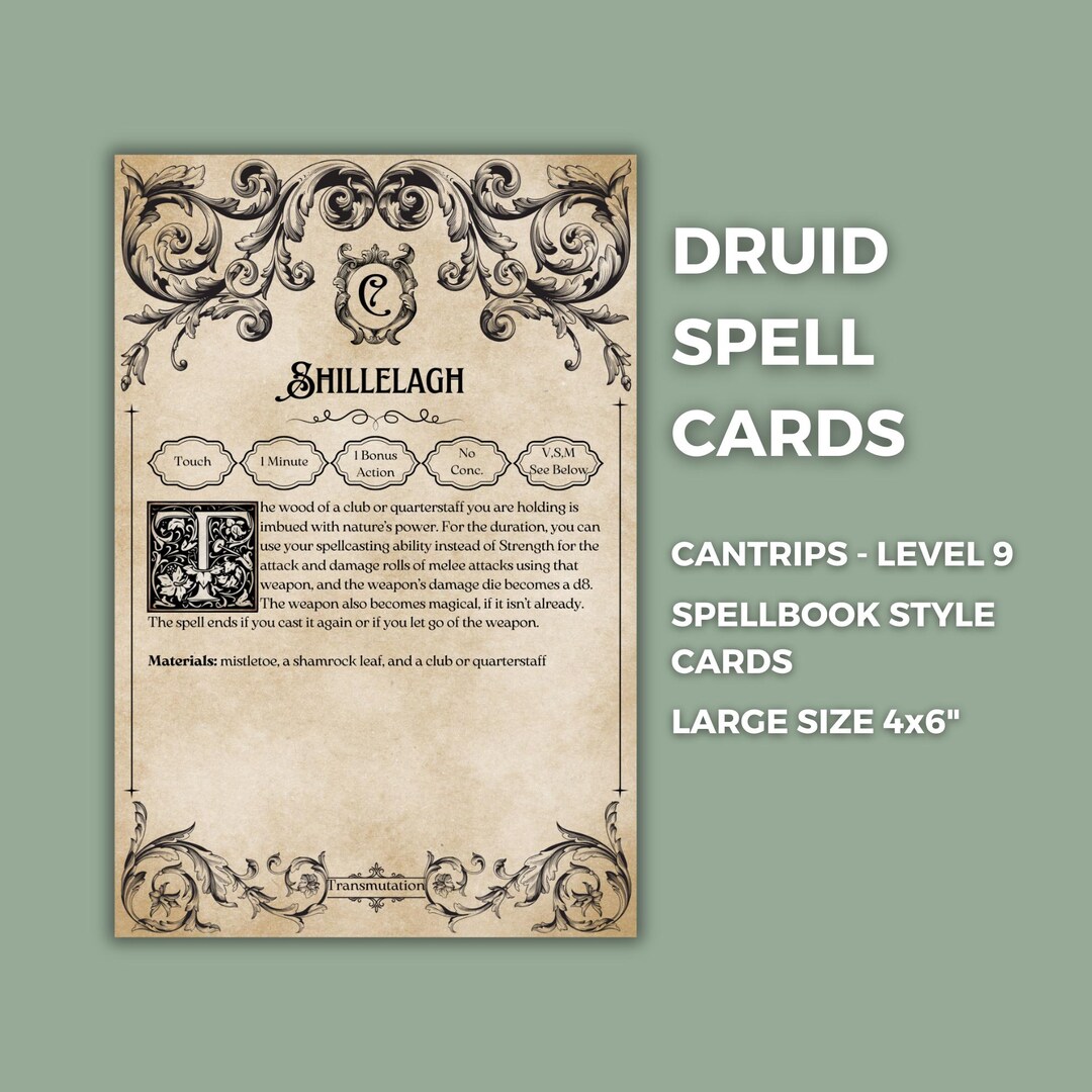 Dnd Druid 5e Dnd Spell Cards D&D Spellbook Cards Dnd Props Dnd Gift ...