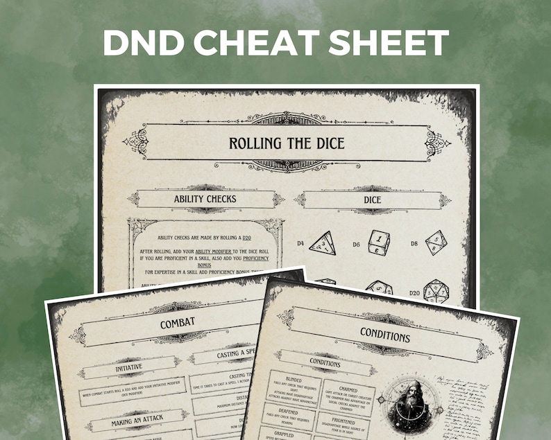 Dnd Cheat Sheet Player Guide Dnd 5e Reference Sheet Dungeons and ...