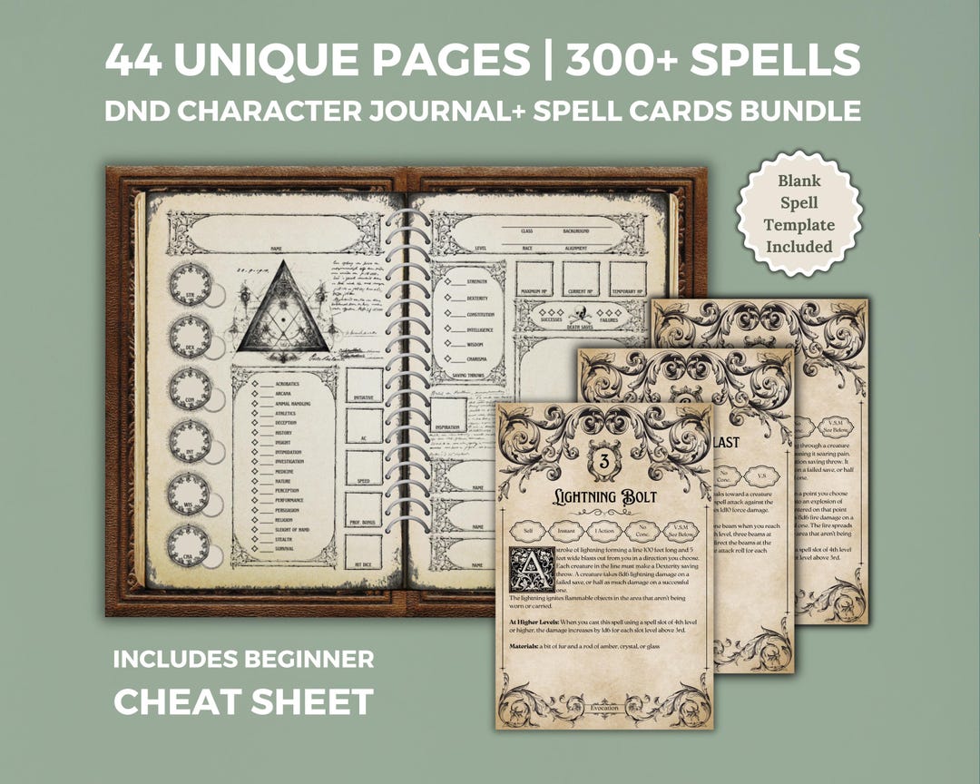 Printable Dnd Character Journal Dnd Character Sheet Dnd Spell Cards A5 ...