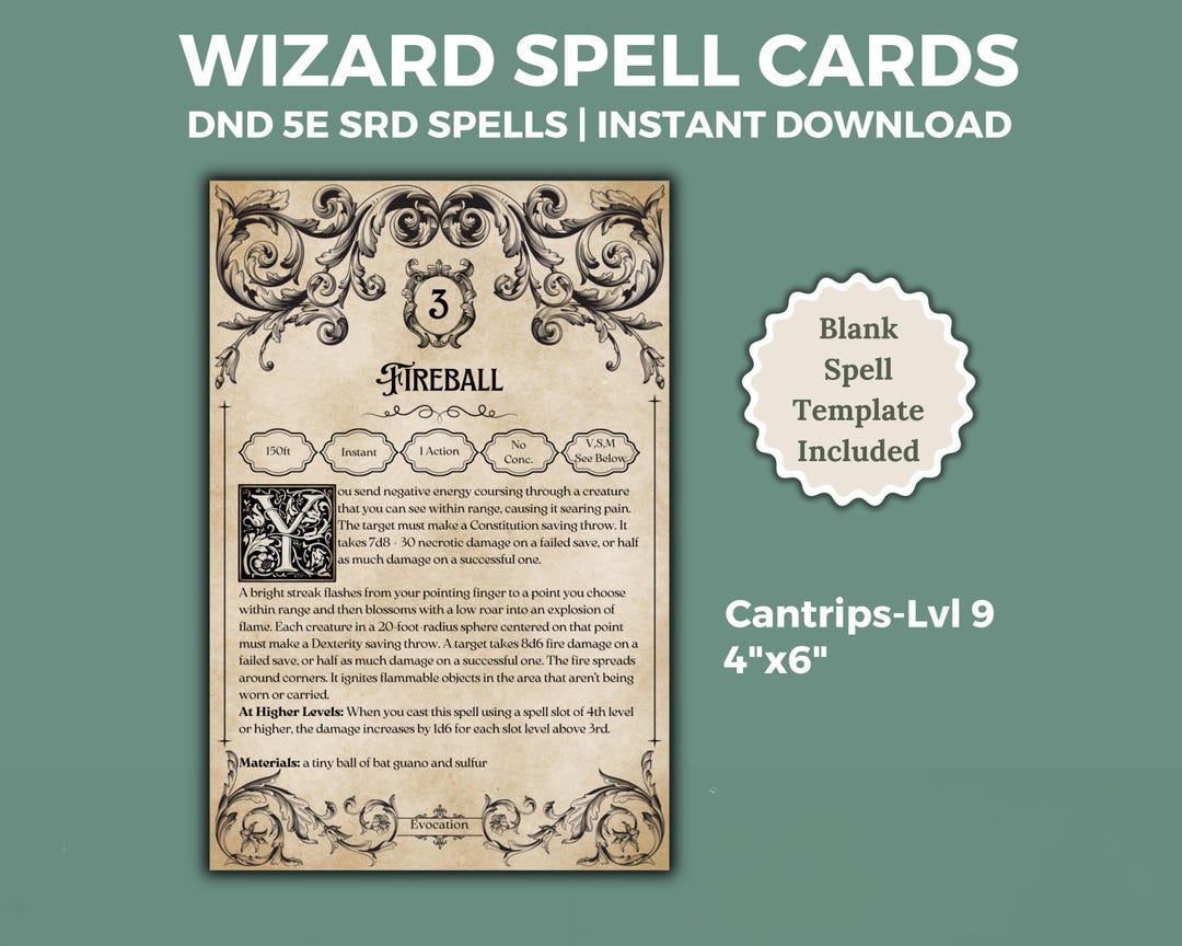 Dnd Wizard 5e Dnd Spell Cards D&D Spellbook Cards Dnd Props Dnd Gift ...