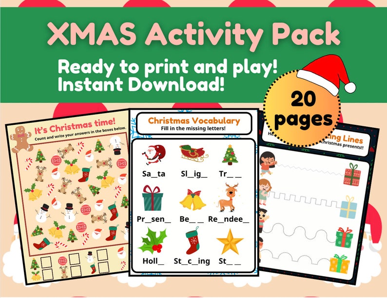 Printable Christmas Activity Pack for Kids: Preschool Kindergarten ...