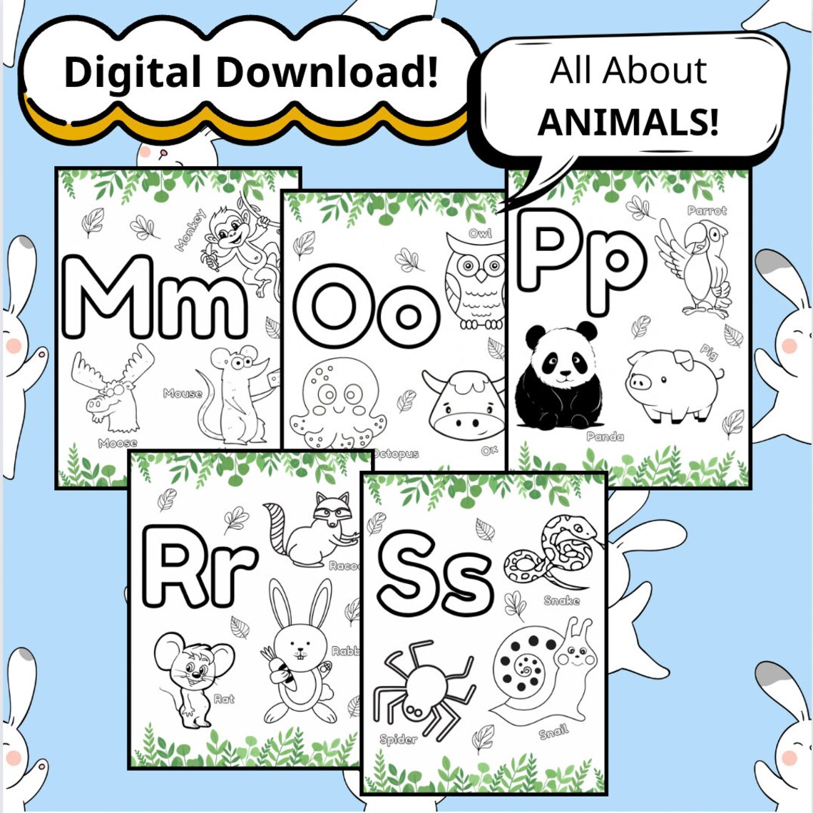 26 Printable Animal Alphabet Coloring Pages Worksheets for Kids ...