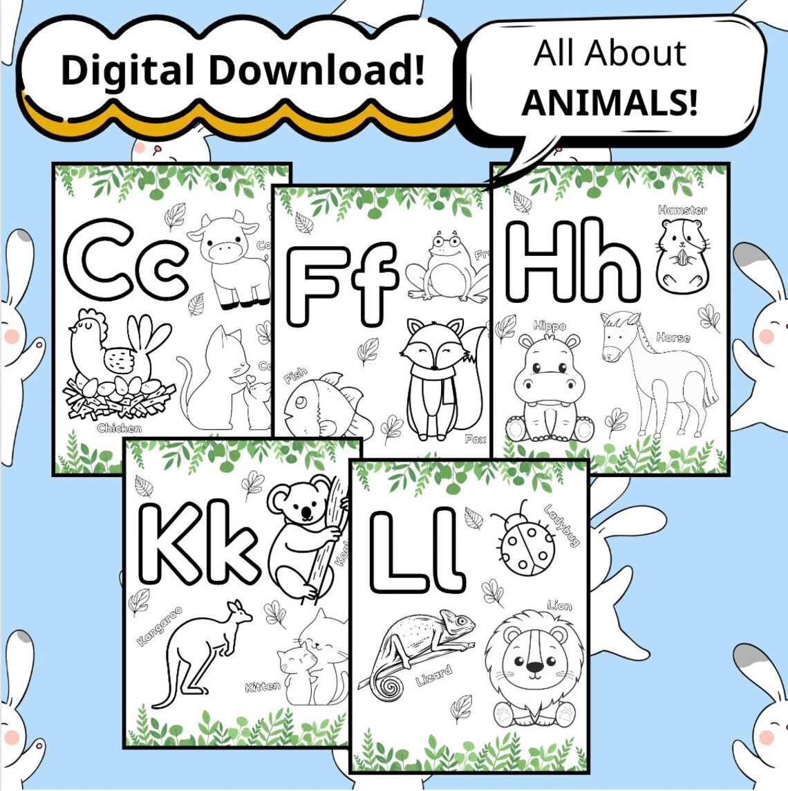 26 Printable Animal Alphabet Coloring Pages Worksheets for Kids ...