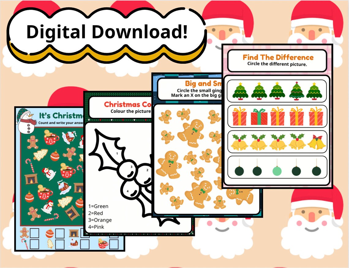 Printable Christmas Activity Pack for Kids: Preschool Kindergarten ...