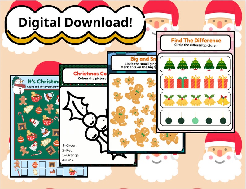 Printable Christmas Activity Pack for Kids: Preschool Kindergarten ...