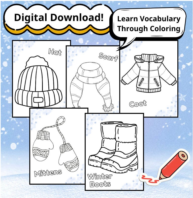 38 Printable Winter Clothes Coloring Pages Worksheets (with Vocabulary ...