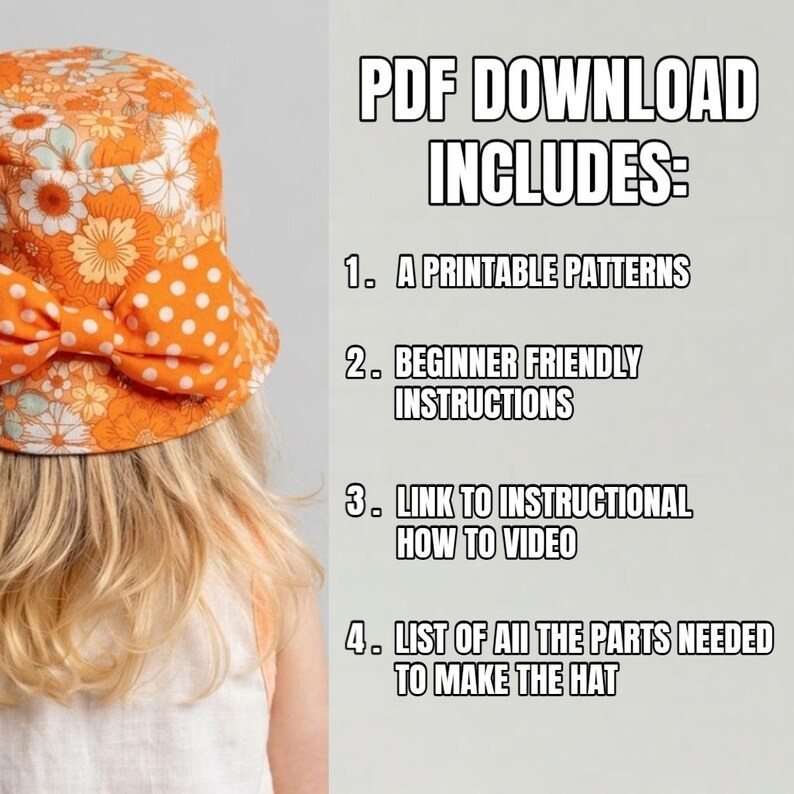 Toddler Sun Hat Sewing Pattern PDF Easy Bucket Printable Bow Video ...