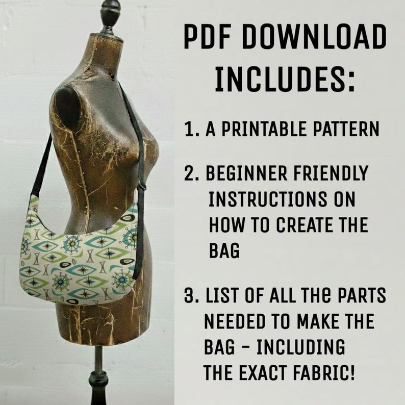 Mid Century Crescent Bag Pattern: Beginner PDF Sewing Tutorial for ...