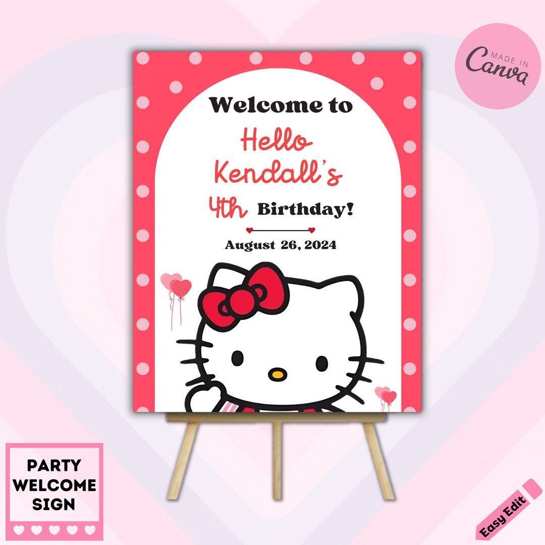 Editable Kitty Birthday Welcome Sign Kitty Party Welcome Sign Party ...