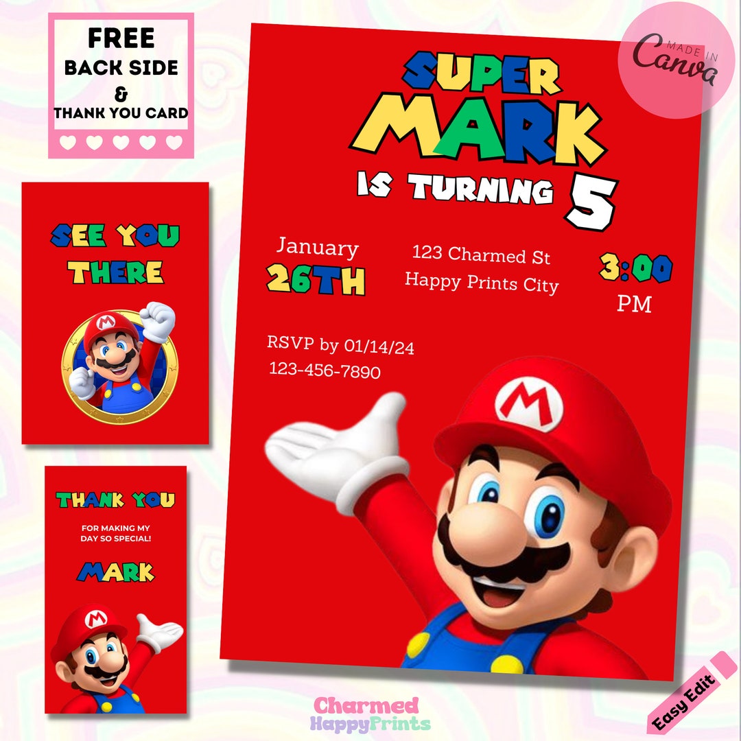 Mario Birthday Invitation Super Mario Red World Super Mario Birthday ...