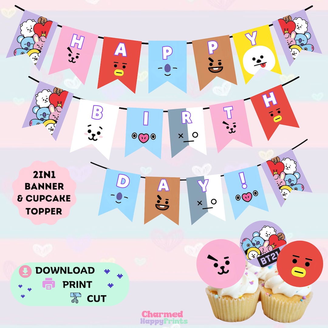 BTS Printable Birthday Banner Printable BT21 Birthday Banner Birthday ...