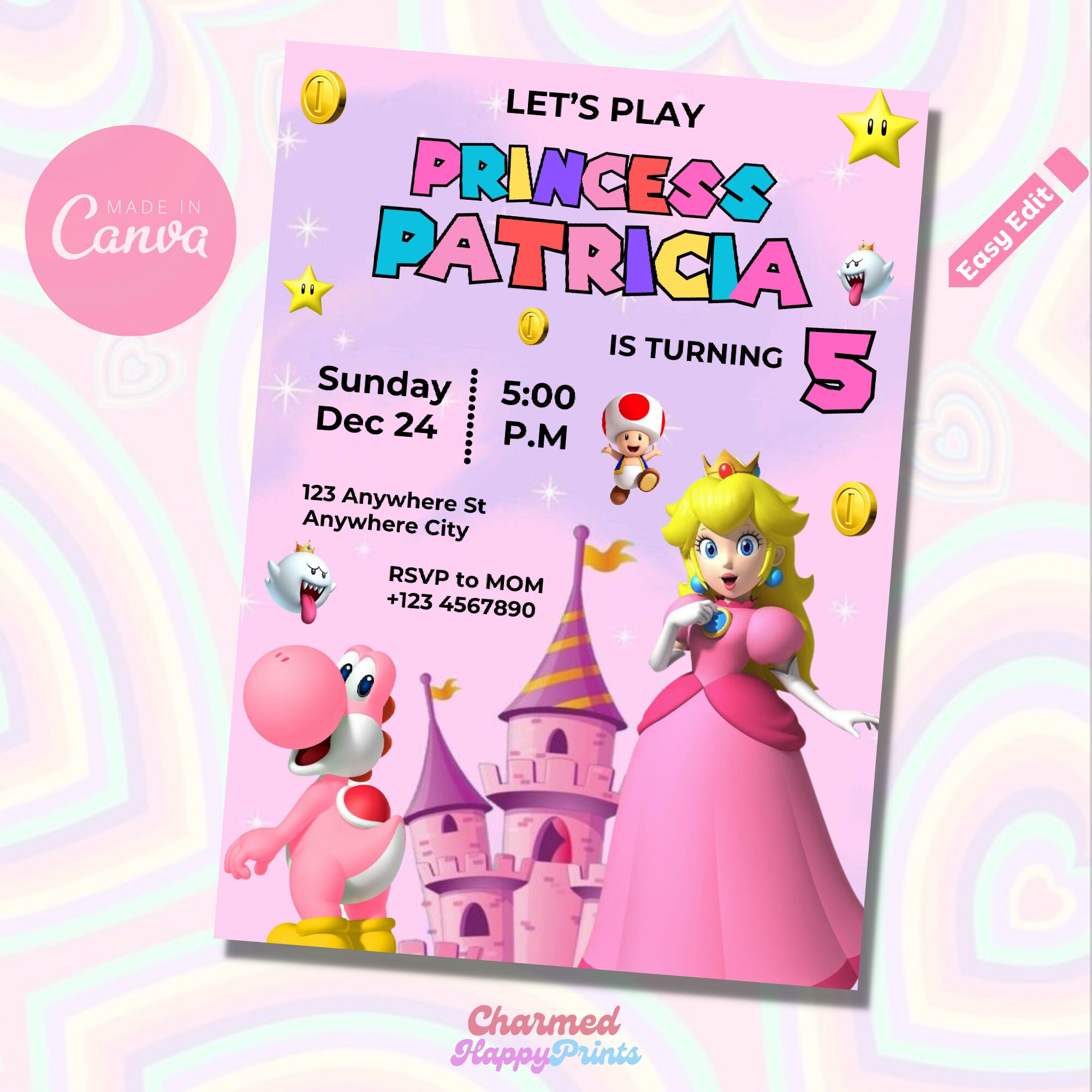 Invitación de la princesa Peach invitación de cumpleaños de - Etsy México