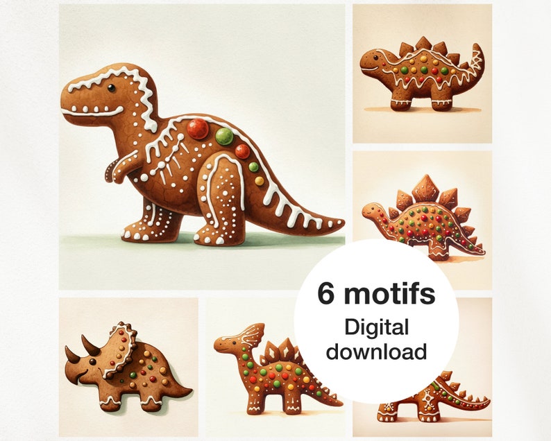 Gingerbread Dinosaur Christmas Cards | Watercolor Funny Animal, 6-pack ...