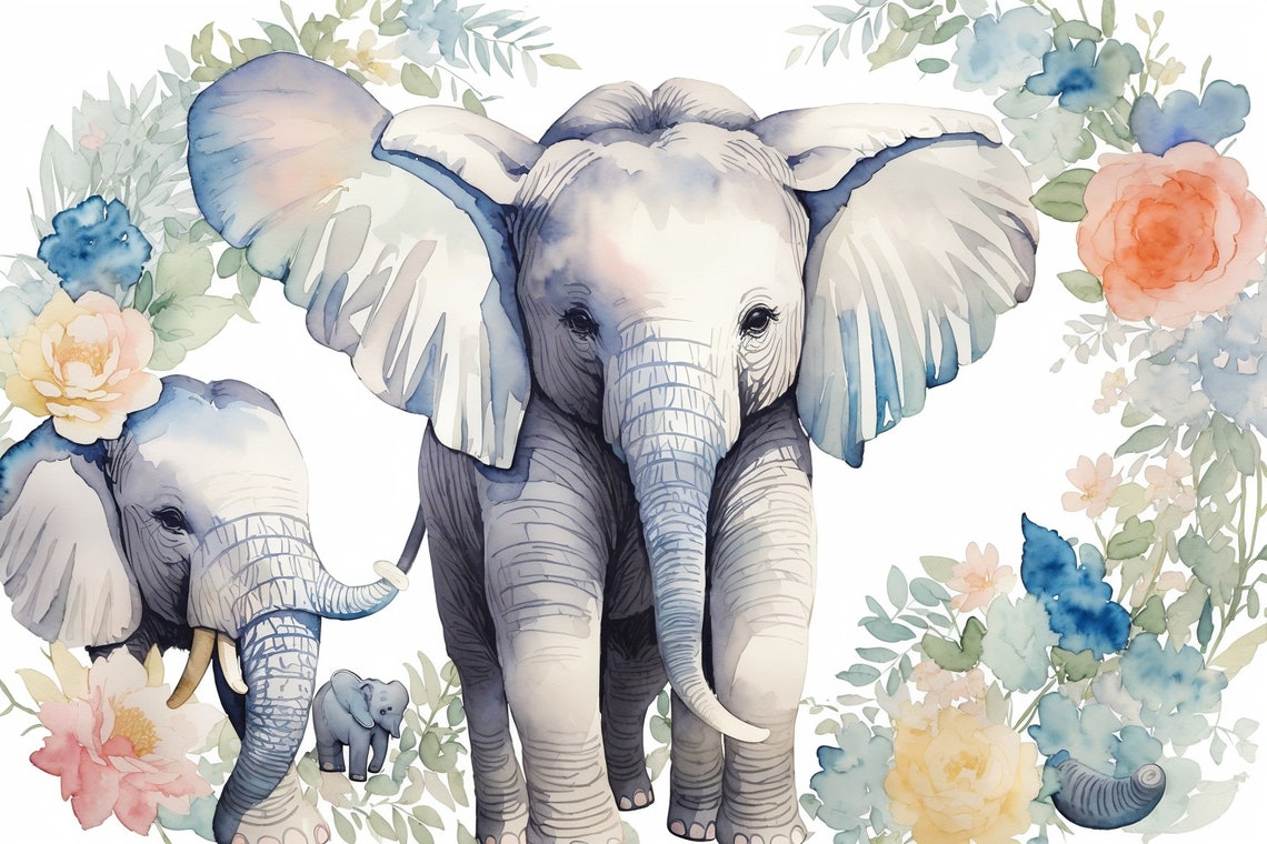 Elephants Boho Baby. Watercolor Animals Clipart. - Etsy