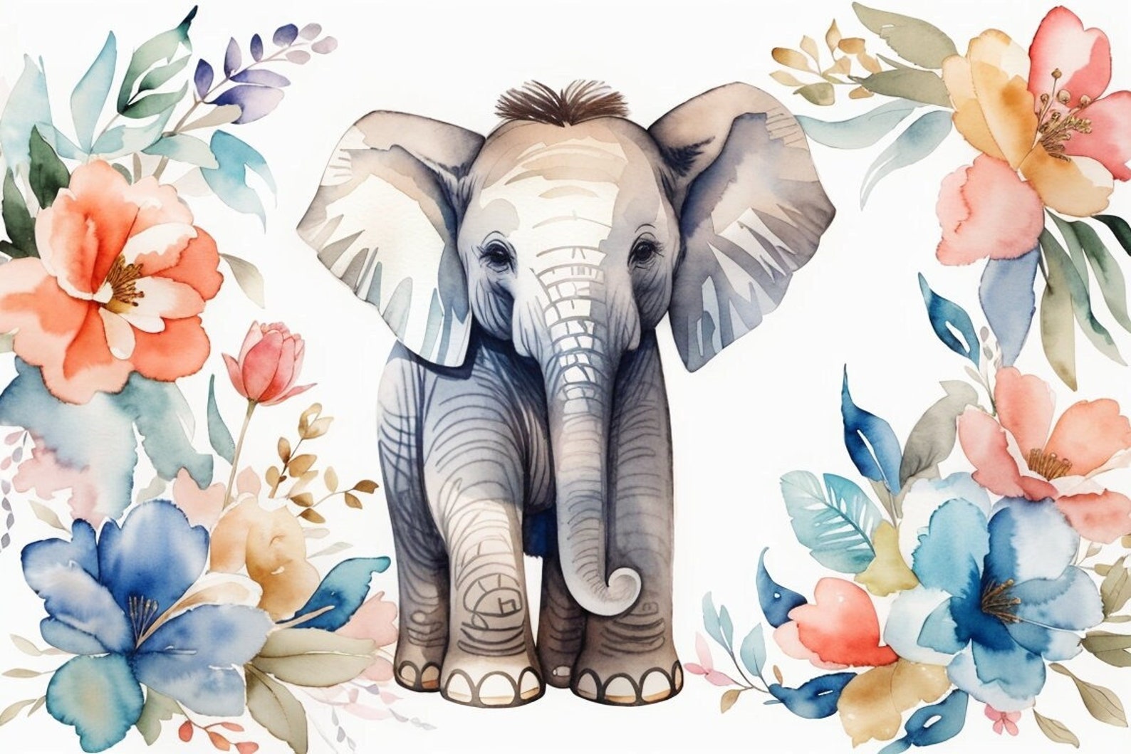 Elephants Boho Baby. Watercolor Animals Clipart. - Etsy