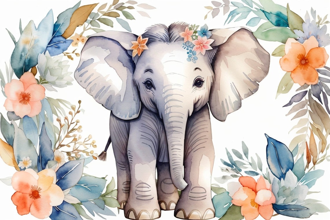 Elephants Boho Baby. Watercolor Animals Clipart. - Etsy