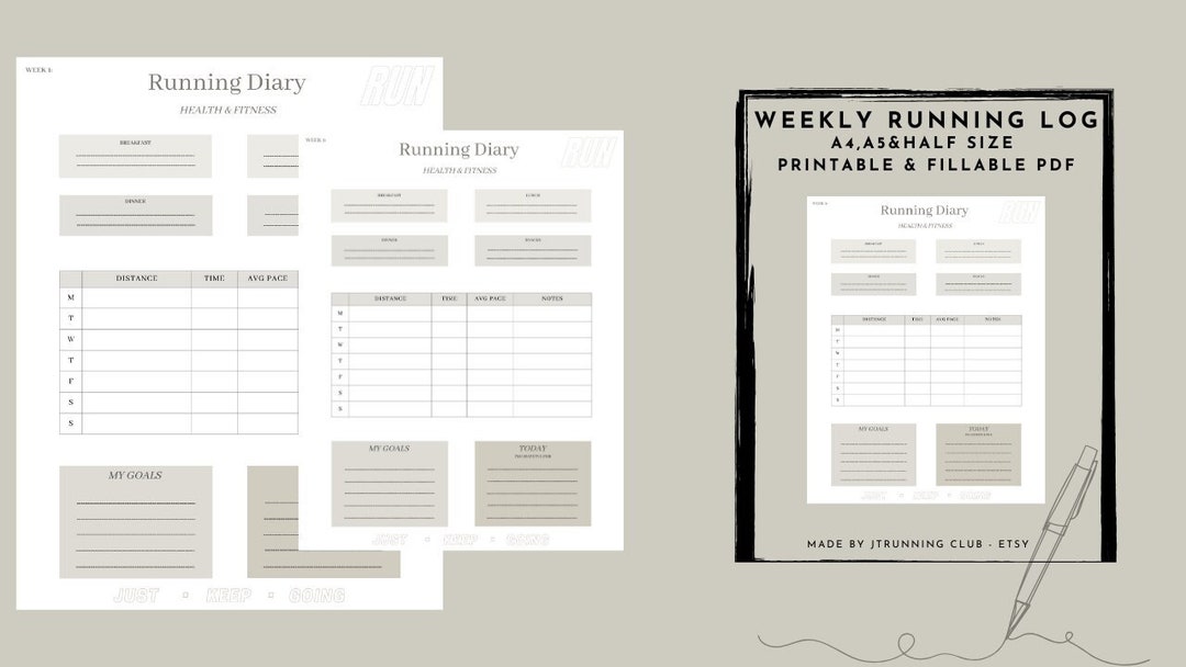 Weekly Running Log Printable Template fitness Journey - Etsy