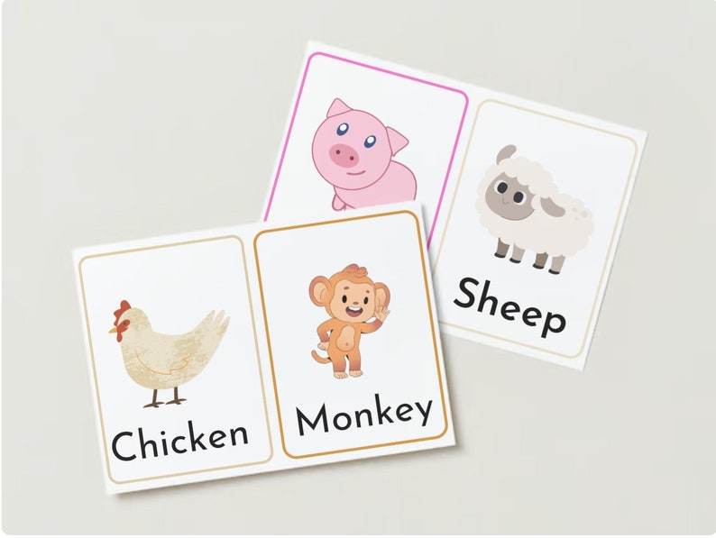 20 Animal Digital Cards Educational Flashcards Pre-school Cards ...