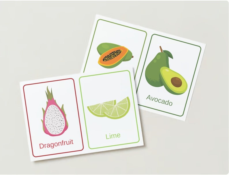 20 Fruit Flash Cards Educational Flashcards Pre-school Cards Printable ...