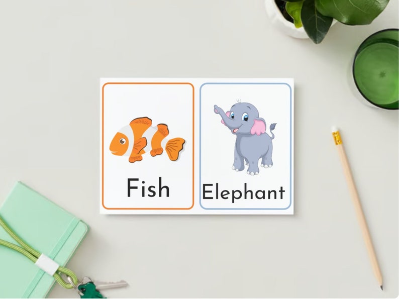 20 Animal Digital Cards Educational Flashcards Pre-school Cards ...