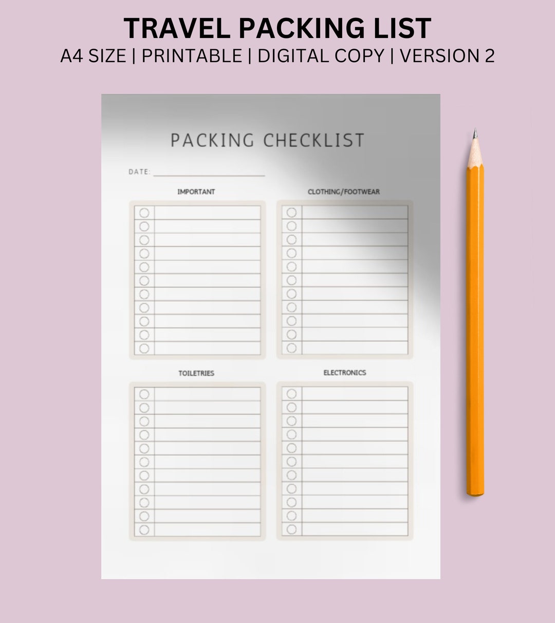 Printable Travel Packing List Travel Documents, Electronics, Clothes ...