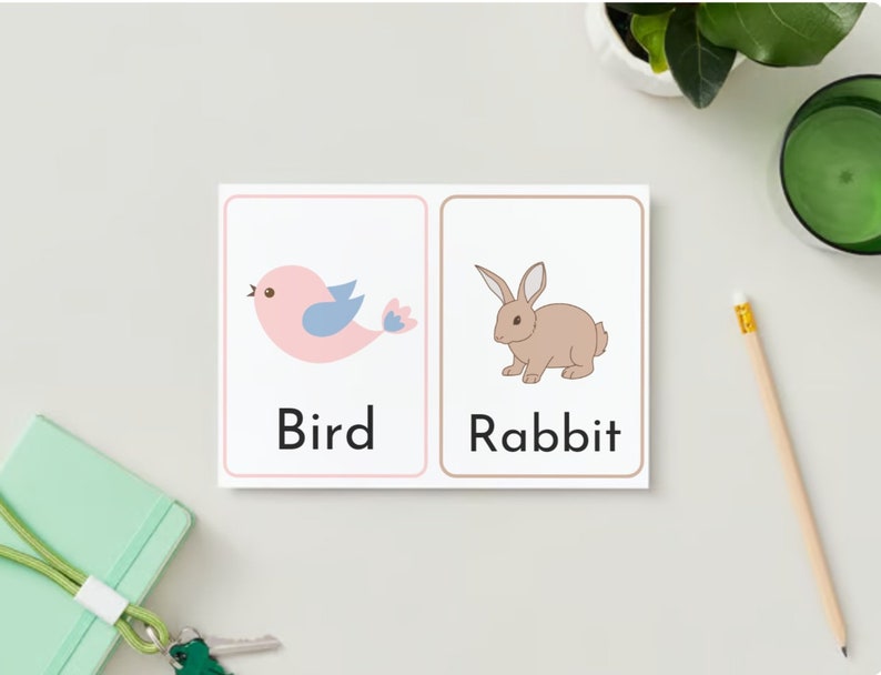 20 Animal Digital Cards Educational Flashcards Pre-school Cards ...