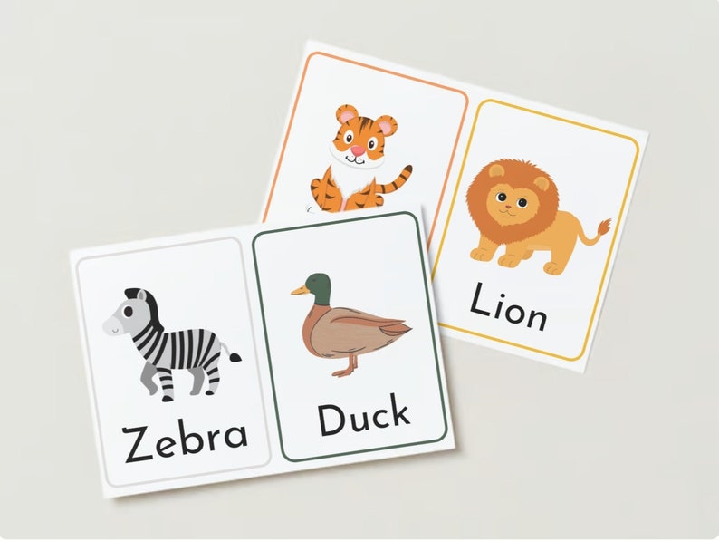 20 Animal Digital Cards Educational Flashcards Pre-school Cards ...