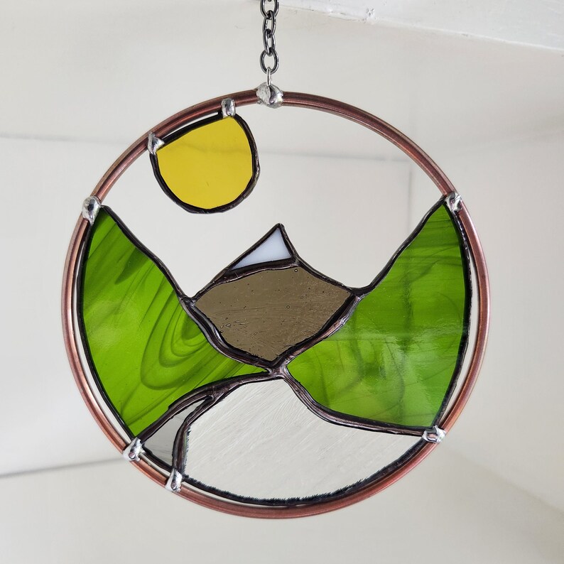 Stained Glass Mountain Peak and Lake - Etsy