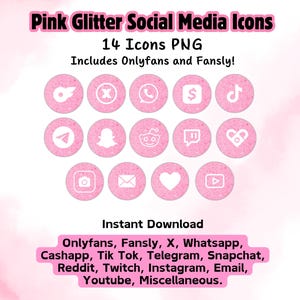 Pink Glitter Social Media Icons | Twitter X Icon Youtube Png | Onlyfans ...
