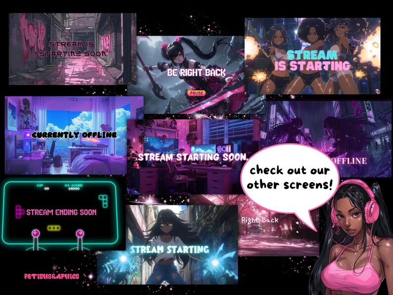 4x Twitch Screens Animated Stream Screen for Twitch Streaming Assets Stream Starting Soon Twitch ...