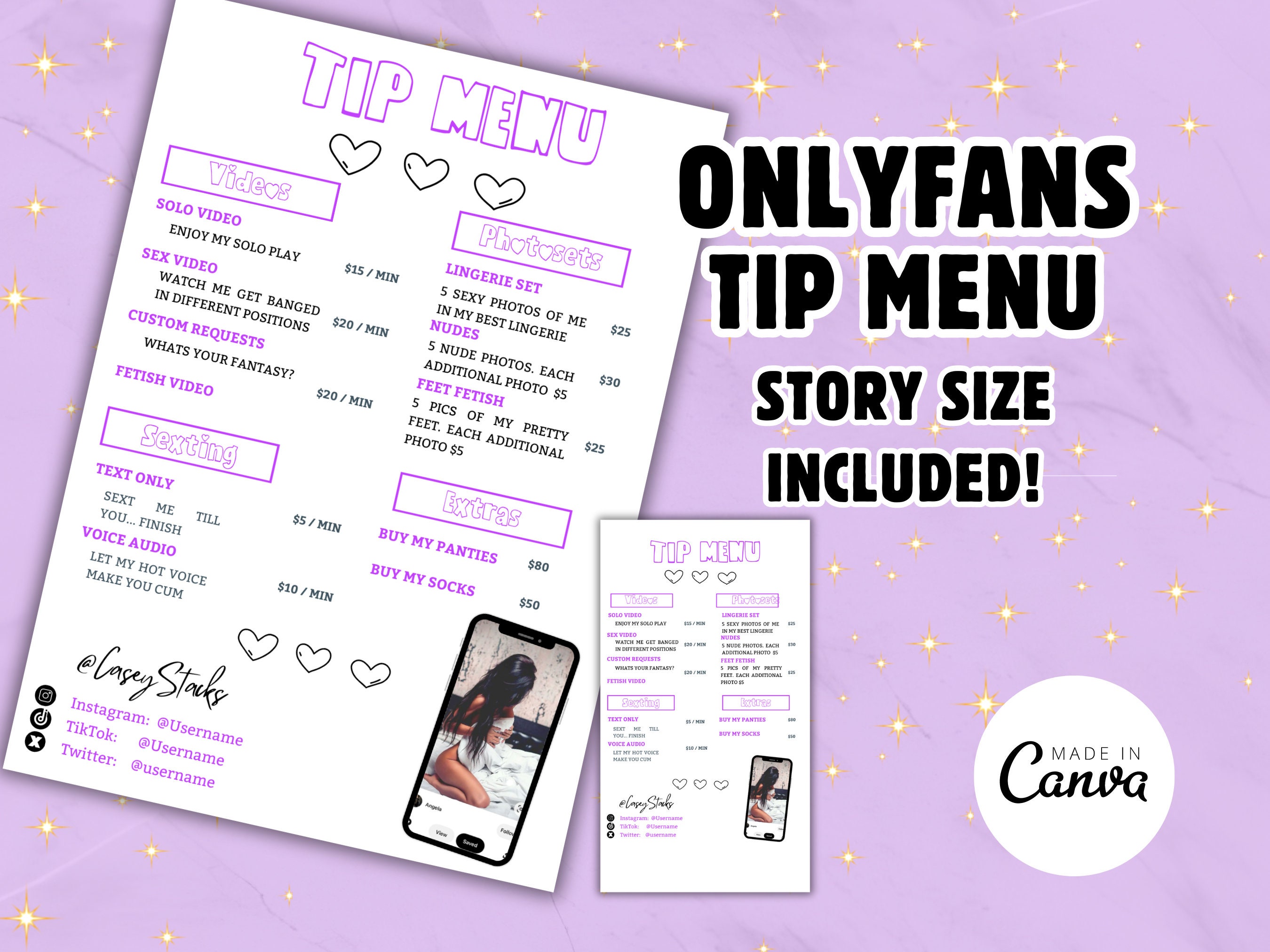 Onlyfans Customizable Tip Menu tip Menu for Fansly Onlyfans Promo ...