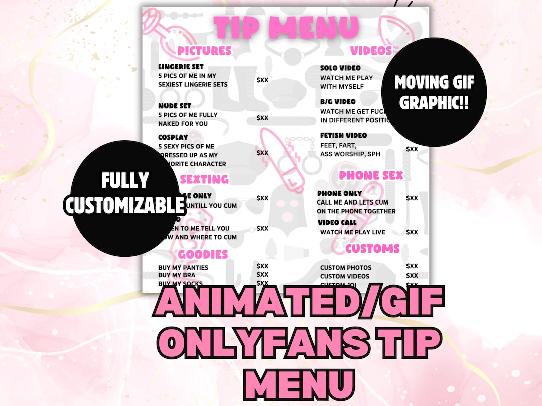 Onlyfans Tip Menu |social Media GIF Template| OF and Fansly Prom Ideas ...