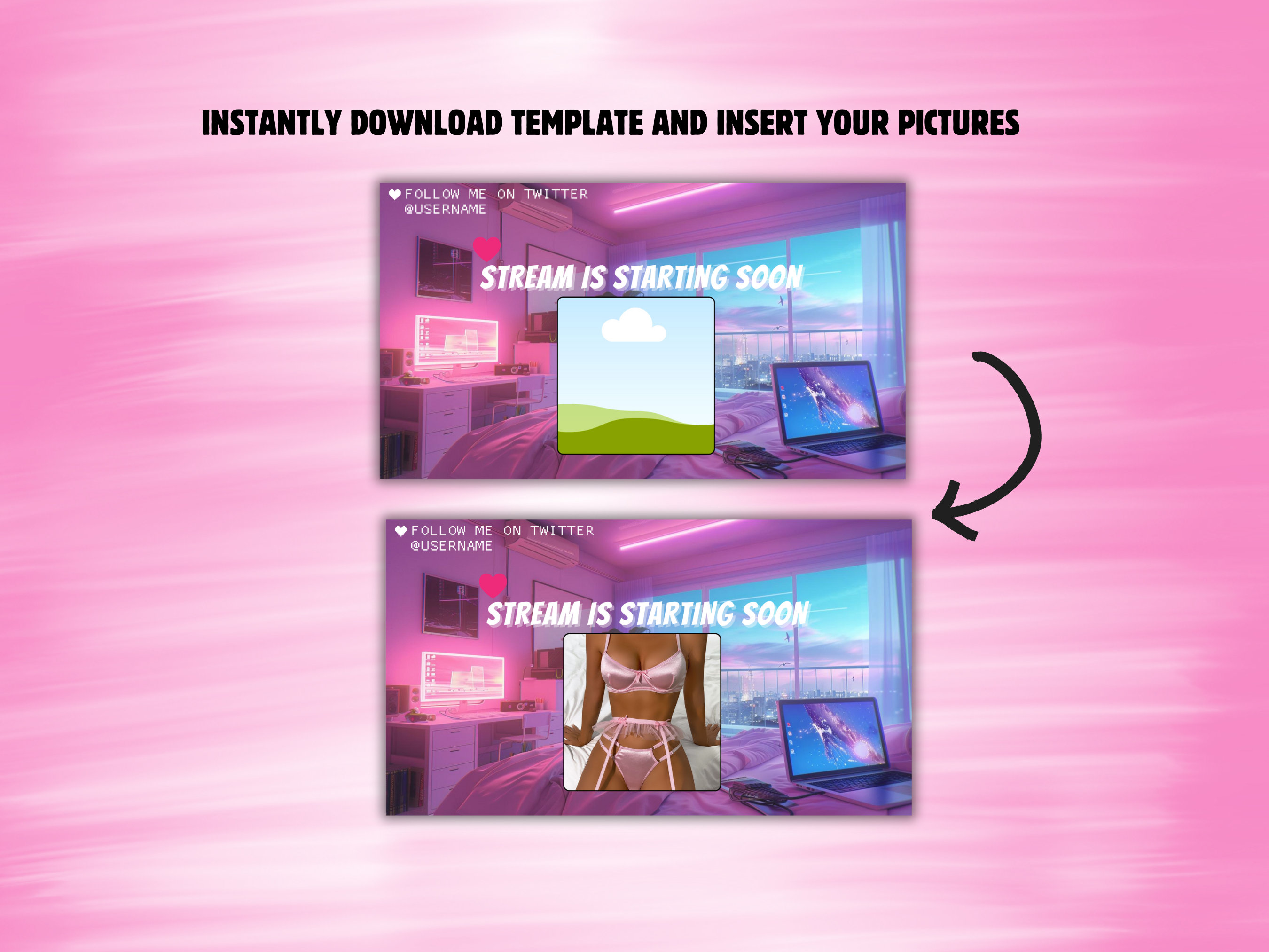 Pink Animated OBS Stream Overlay Template for Camgirls (digital ...