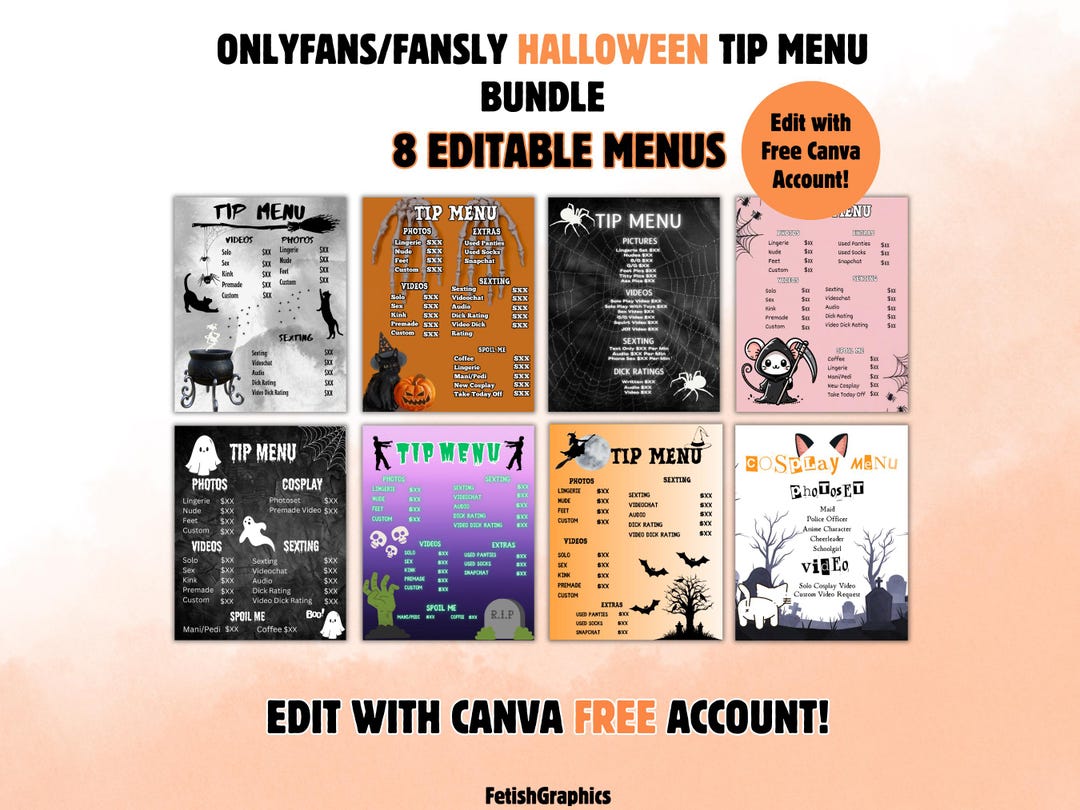 Halloween Tip Menu Bundle: 8 Editable Canva Templates (digital Download ...
