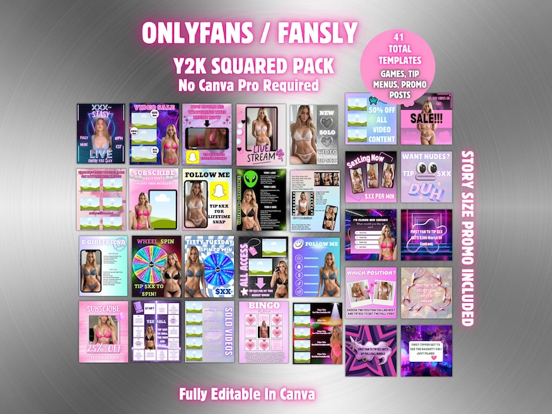 Onlyfans Y2K SQUARED Promo Bundle | 41 Editable Templates for Onlyfans ...