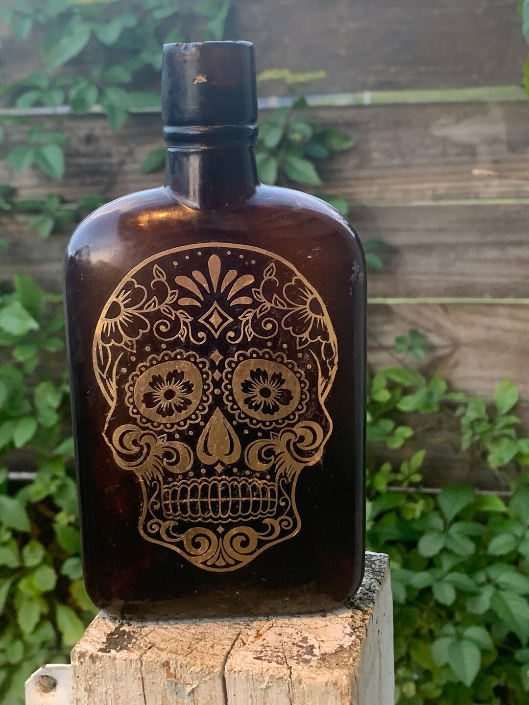Antique Amber Flask-calavera - Etsy