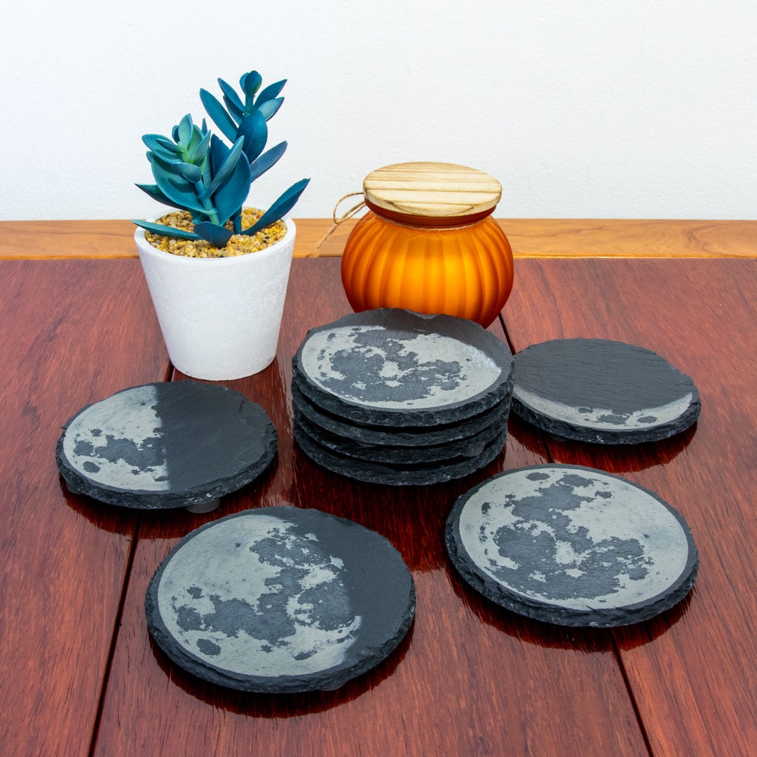 Gorgeous Moon Phase Slate Coasters - Set of 8 Engraved Drink Coasters ...