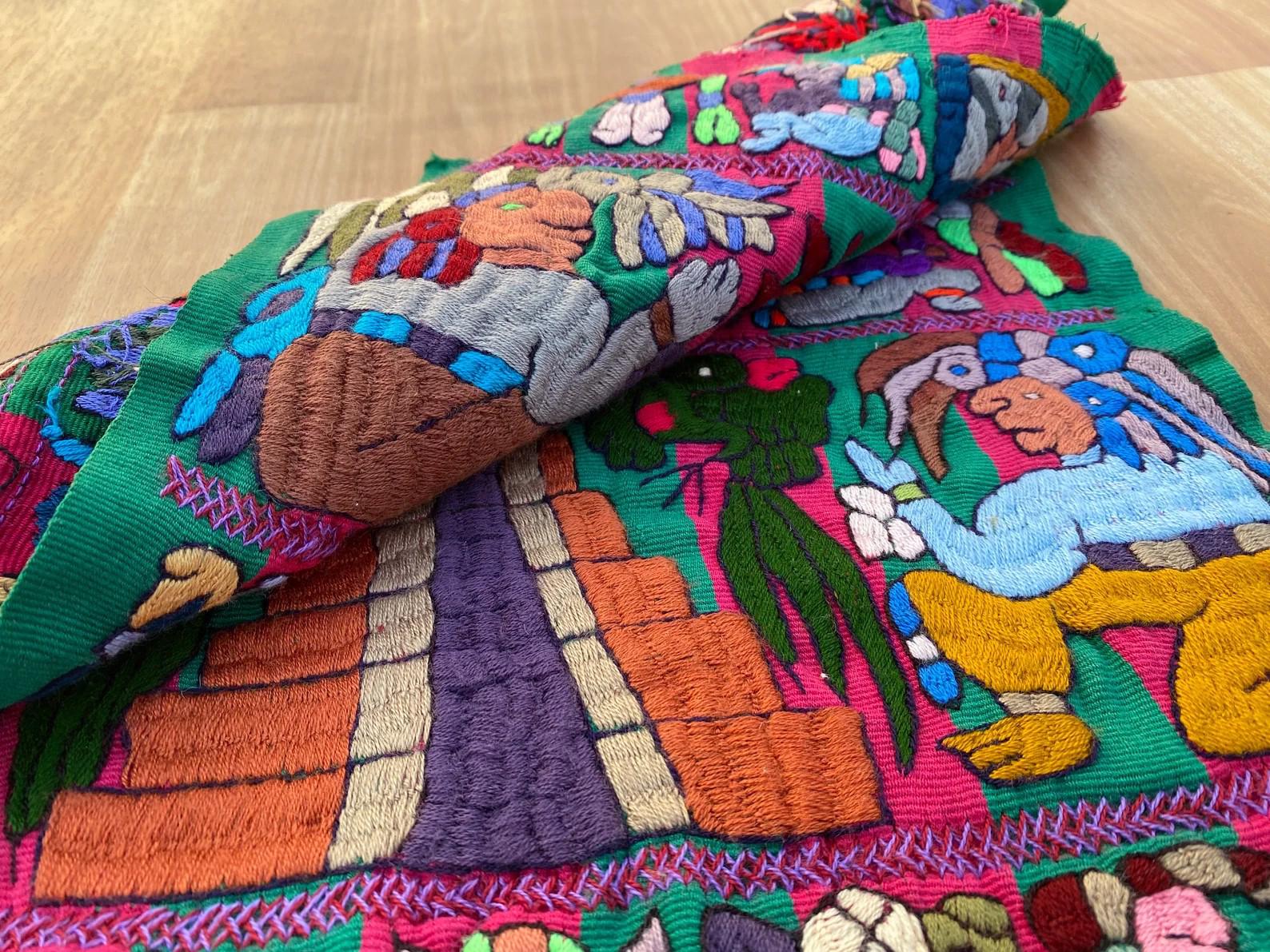 Vintage Hand-embroidered Mayan Story Cloth – Colorful Folk Art Textile ...