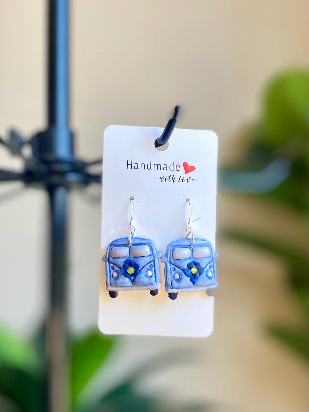 Blue Hippie Van Earrings – Retro VW Bus Earrings – Groovy Flower Power ...