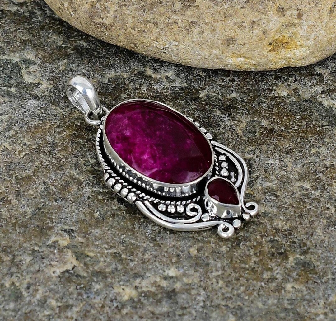 Raw Ruby Sterling Silver Pendant, Raw Ruby Crystal Jewelry, Healing ...