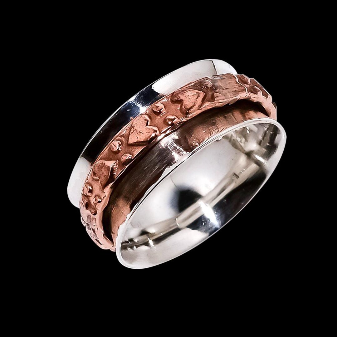 Handmade Sterling Silver Spinner Ring: Heart Fidget Band - Boho Thumb ...