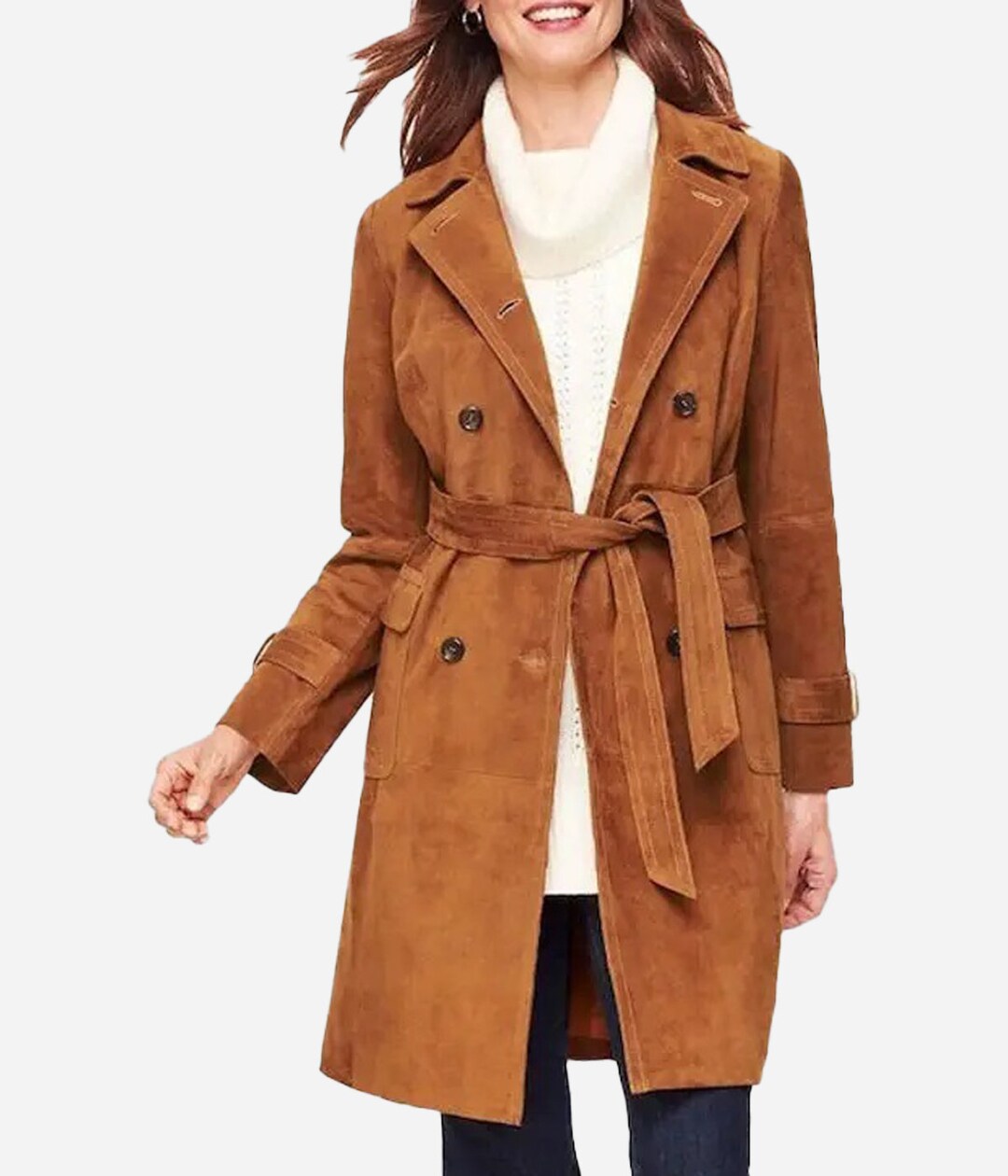 Women's Brown Suede Leather Trench Coat, Perfect for Winter / Gift for ...