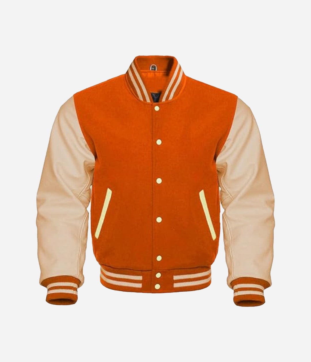 Baseball Varsity Letterman Jacket, College Retro Orange Wool Body ...