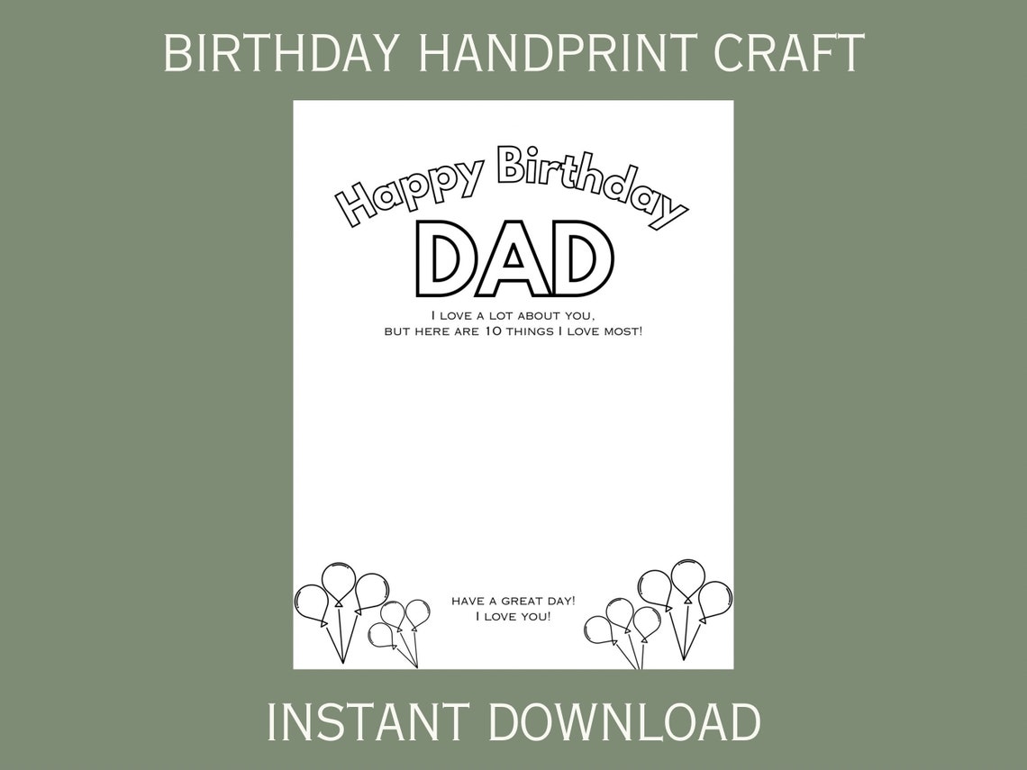 Dad Birthday Handprint Printable Craft - Etsy
