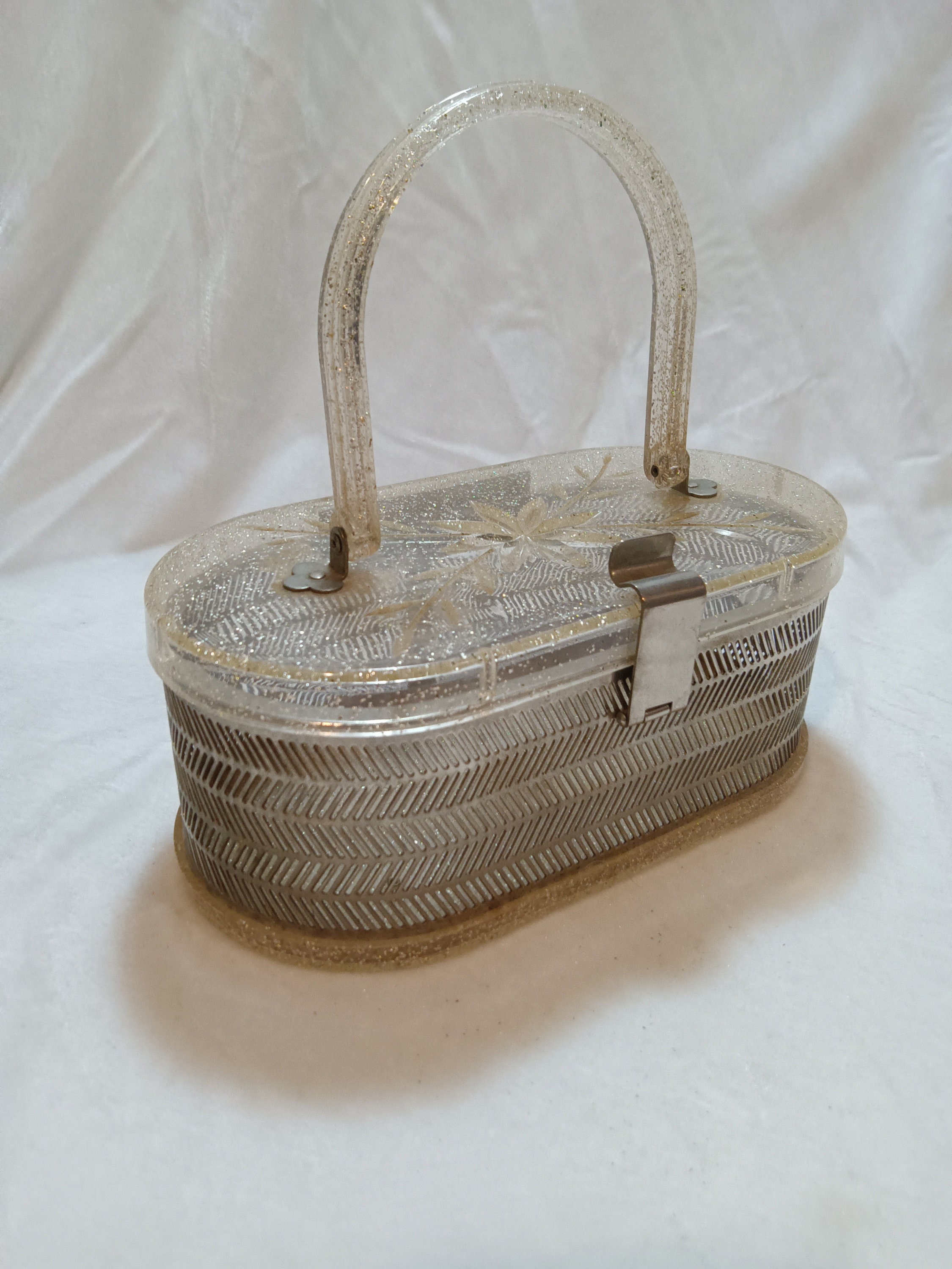 Vintage MW Handbags 1950s Glitter Clear Lucite/acrylic Purse With Metal ...